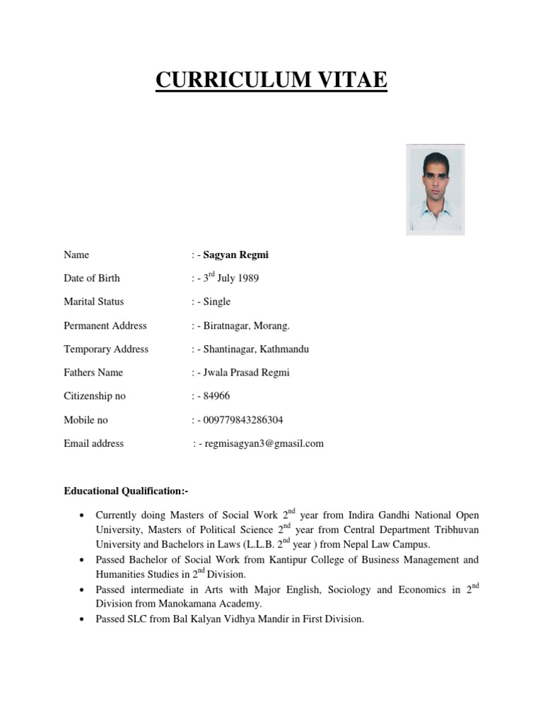 Curriculum Vitae: Educational Qualification | PDF | Nepal | Social Work