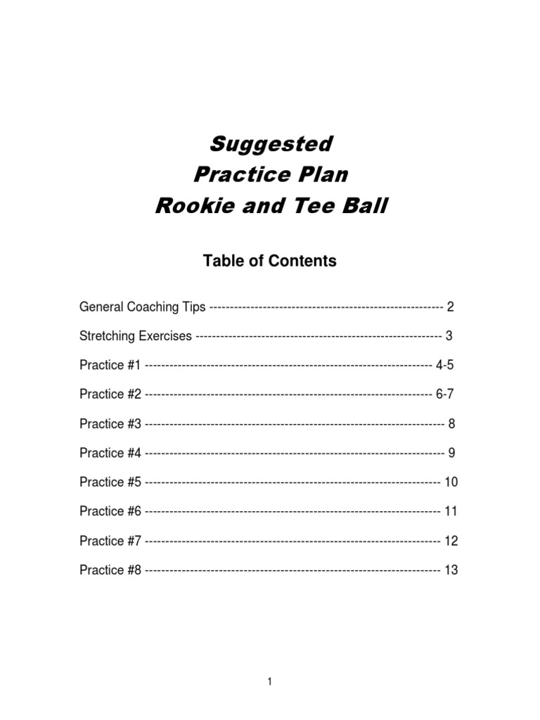 Rookie Tee Ball Practice Plan Guide | PDF | Baseball Field | Batting ...