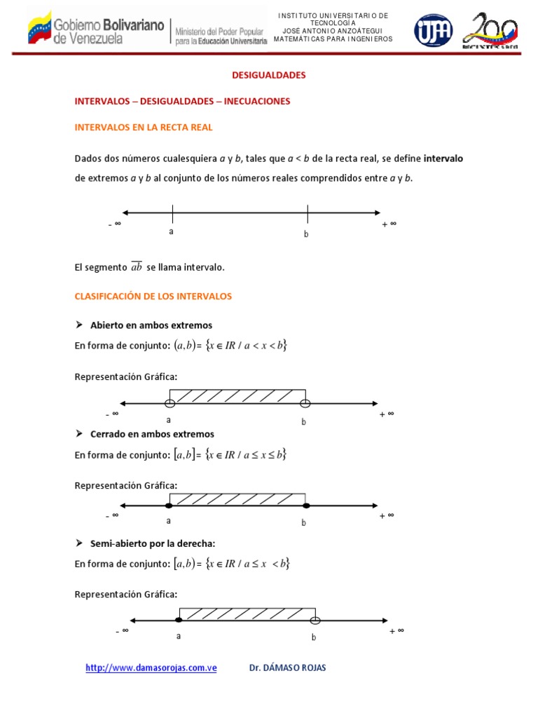 Matemáticas para Ingenieros: Introducción a los Intervalos, Desigualdades e Inecuaciones | PDF ...