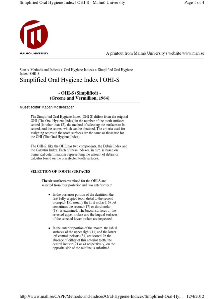 Simplified Oral Hygiene Index - OHI-S | Download Free PDF | Anatomical ...