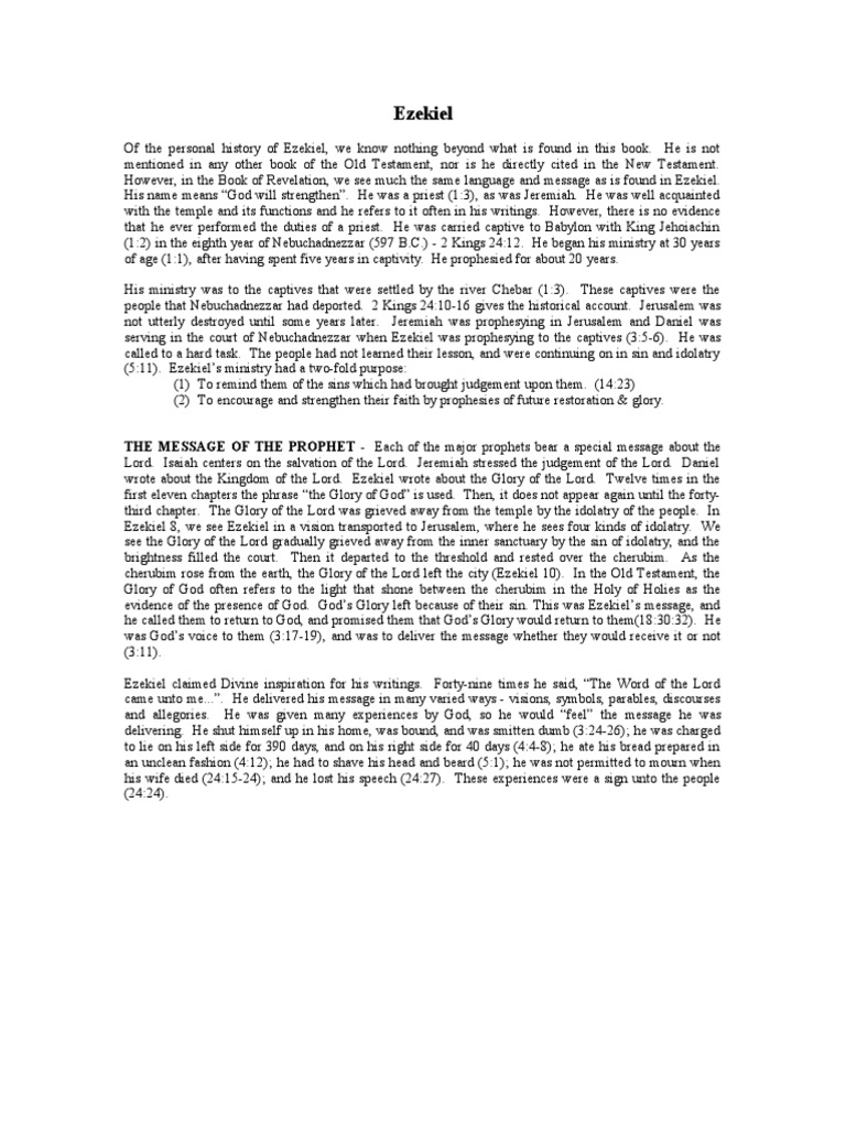 Ezekiel: THE MESSAGE OF THE PROPHET - Each of The Major Prophets Bear A ...