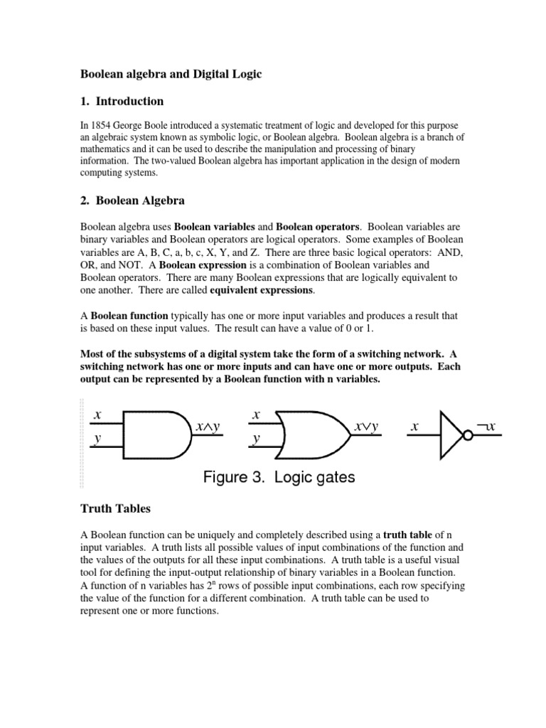 Boolean Algebra and Digital Logic | PDF | Boolean Algebra | Teaching Mathematics