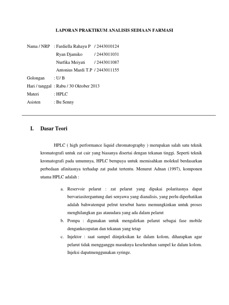 Praktikum HPLC: Analisis Paracetamol & Ibuprofen | PDF | Kesehatan Holistik | Sains & Matematika