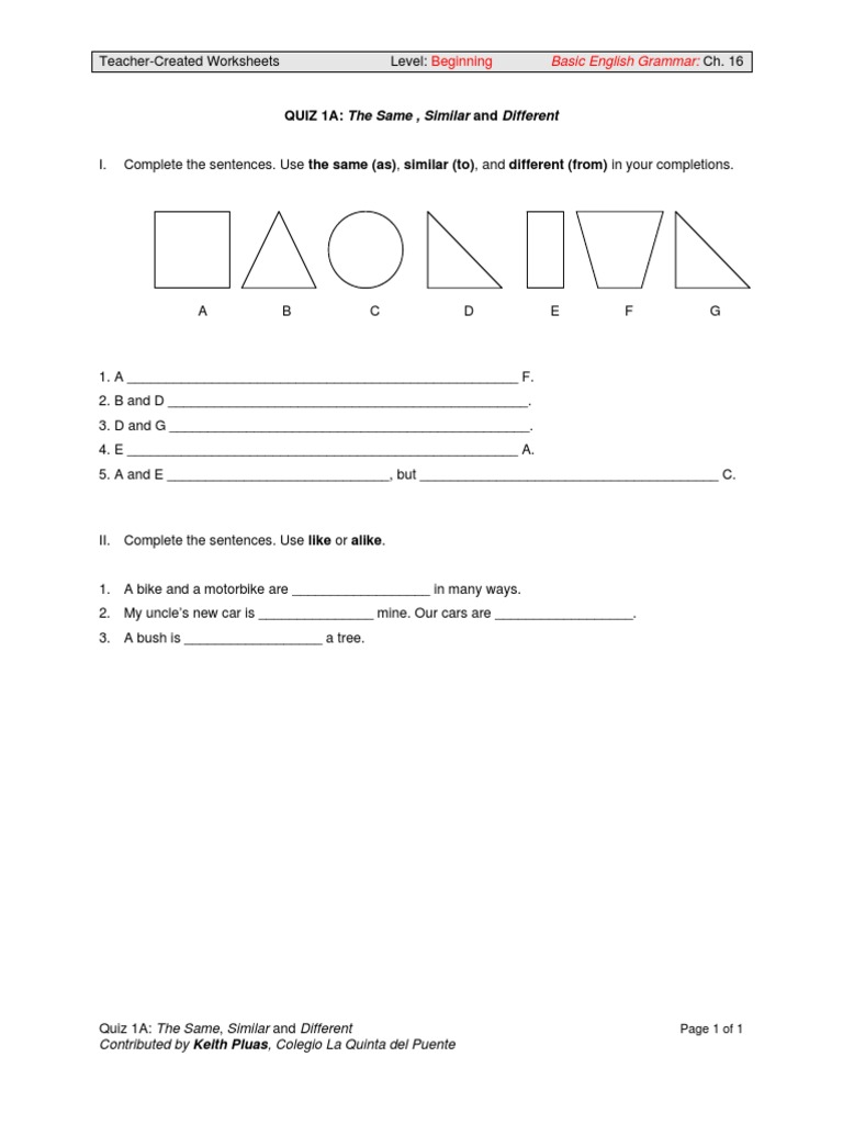 Beg CH 16 The Same Similar Different Like A Like | PDF