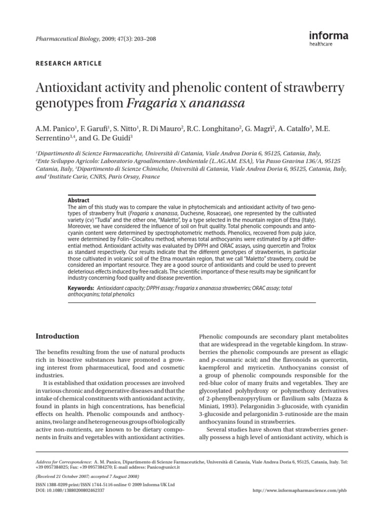 Antioxidant Activity and Phenolic Content of Strawberry Genotypes From ...