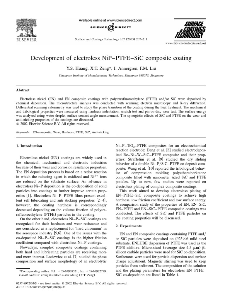 Development of Electroless NiP-PTFE-SiC Composite Coating | PDF | Wear ...