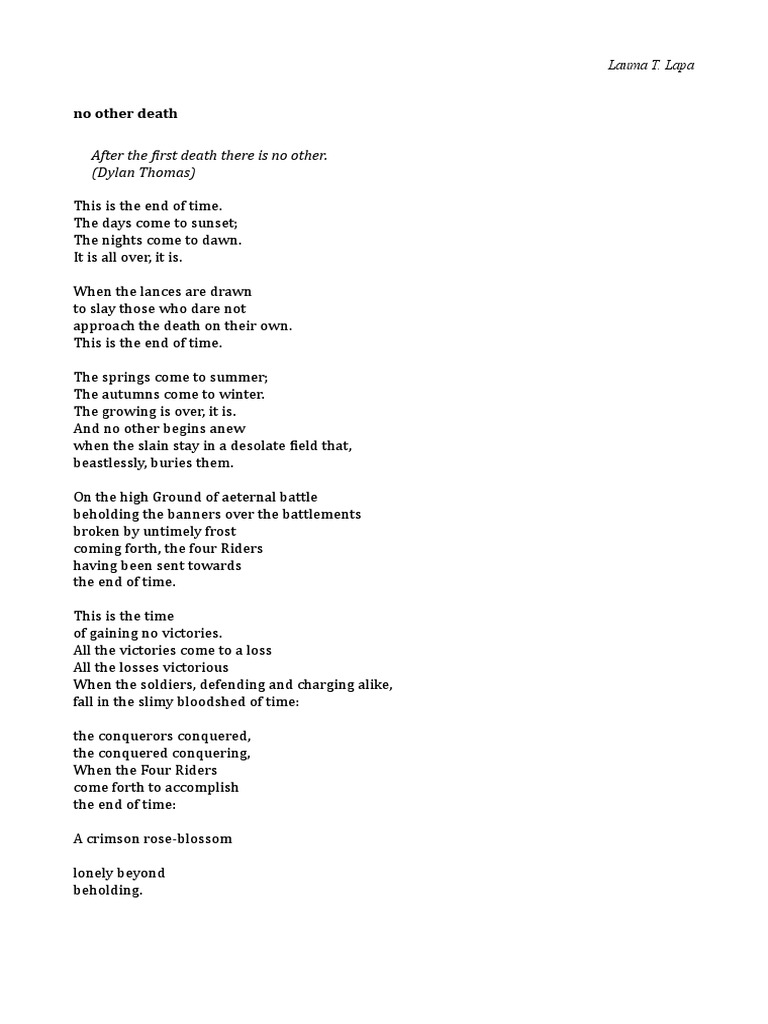 After The First Death There Is No Other. (Dylan Thomas) | PDF | Poetry ...