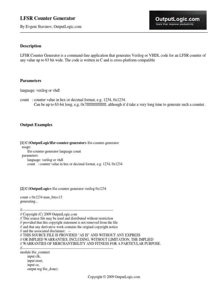 LFSR Counter Generator: Description | PDF | Vhdl | Field Programmable ...