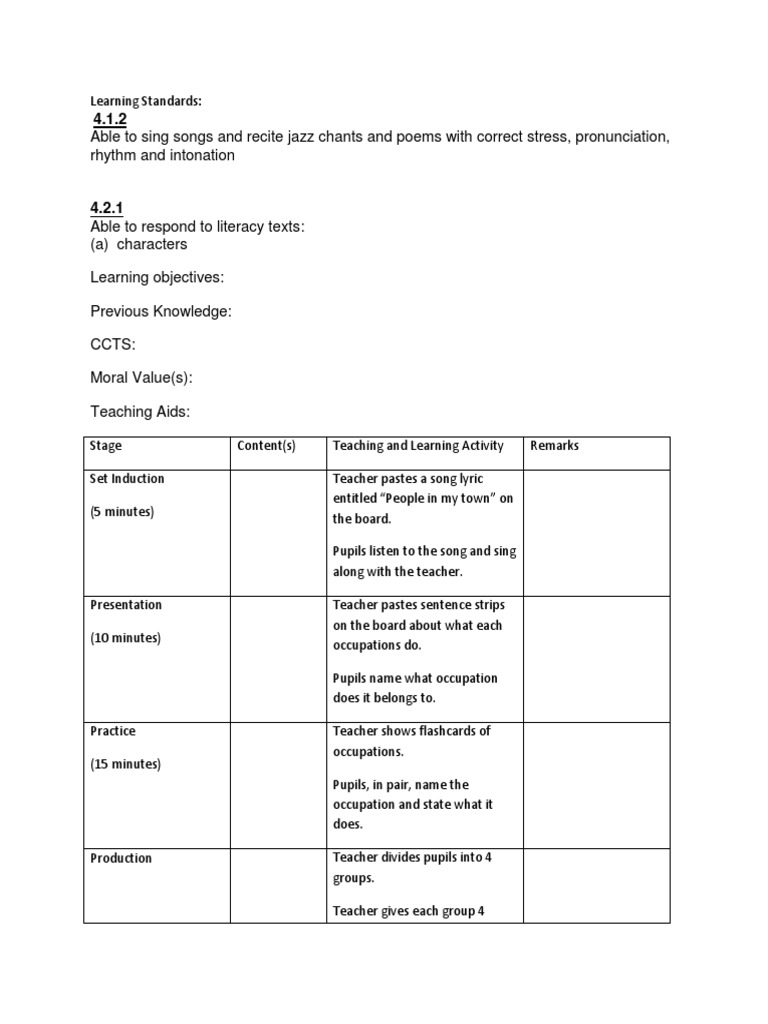 Language Arts Lesson Plan Year 4 | PDF