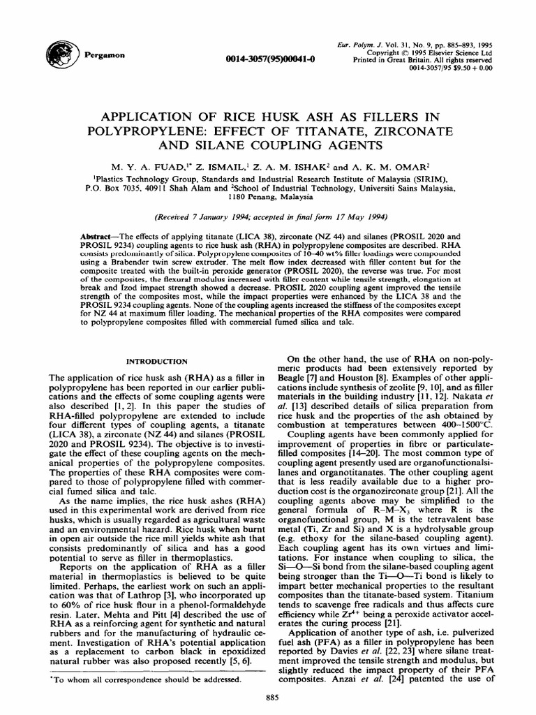Application of Rice Husk Ash As Fillers in Polypropylene Effect of ...