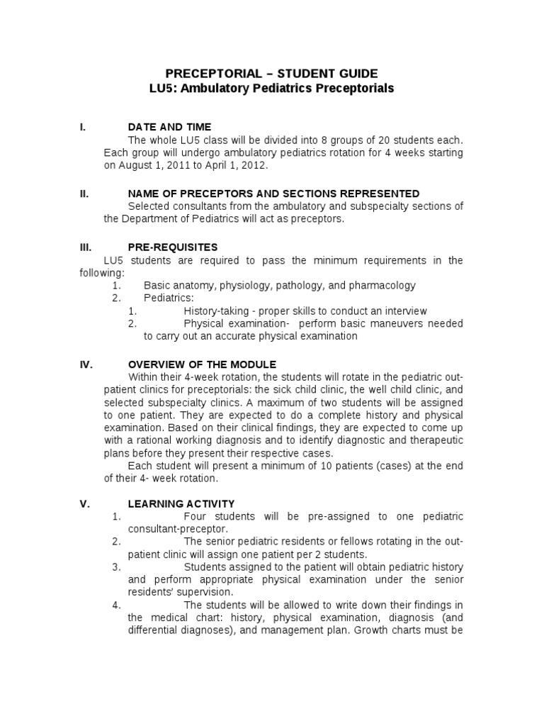 LU5 OPD Preceptorials Students Guide | PDF | Physical Examination ...