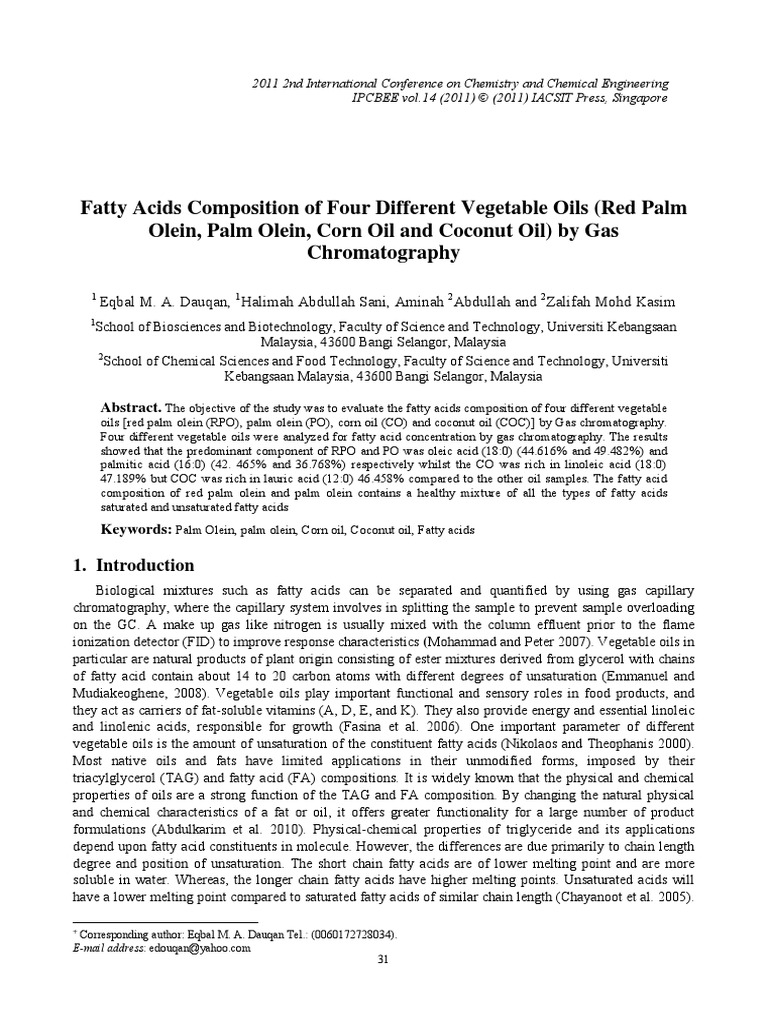 Fatty Acids Composition of Four Different Vegetable Oils (Red Palm ...