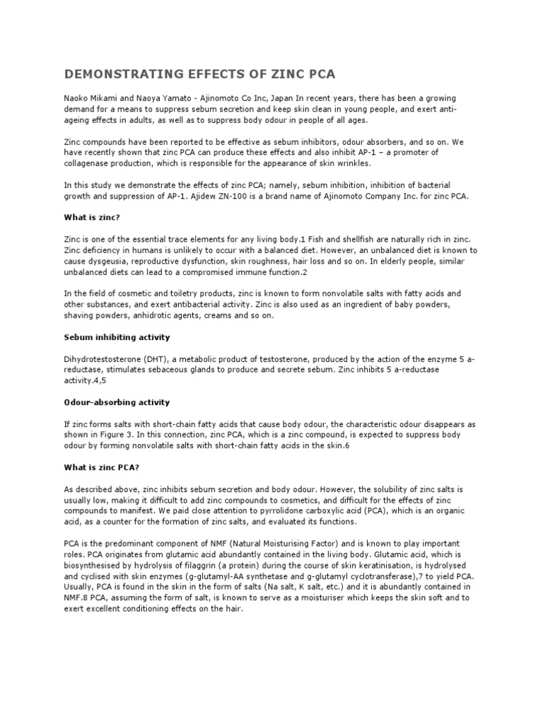 Effects of Zinc PCA | PDF | Zinc | Ultraviolet