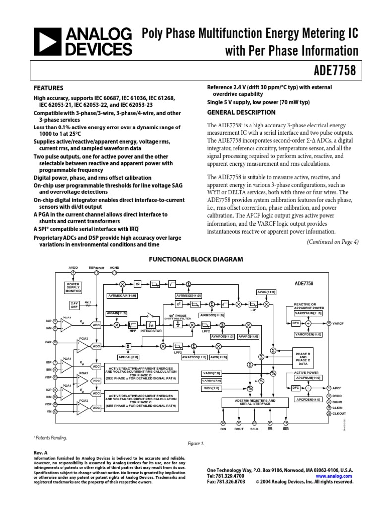 Poly Phase Multifunction Energy Metering IC With Per Phase Information ...
