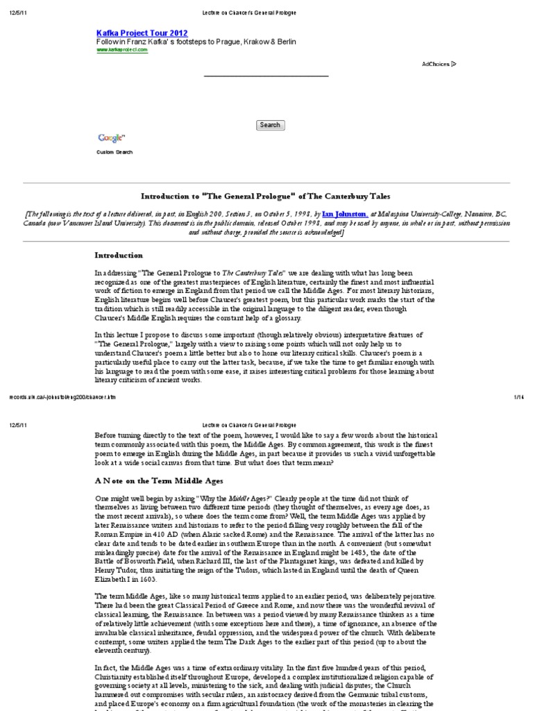 Understanding Chaucer's General Prologue | PDF | Irony | Satire