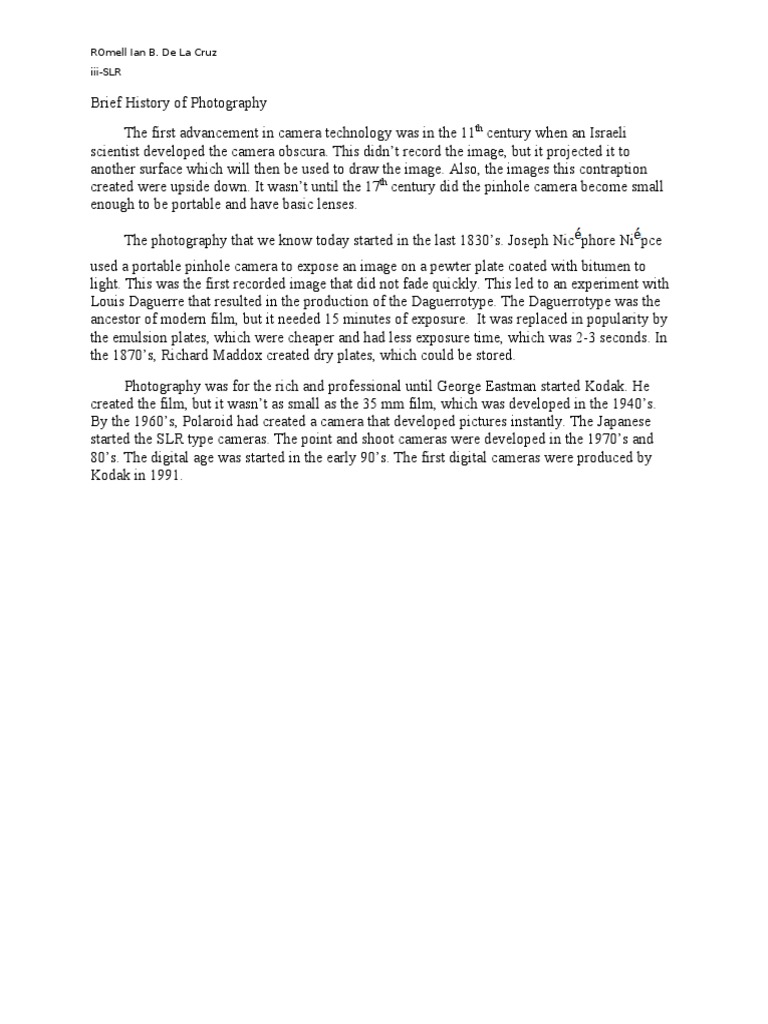3rd Year 1st QTR Computer Brief History of Photography | PDF