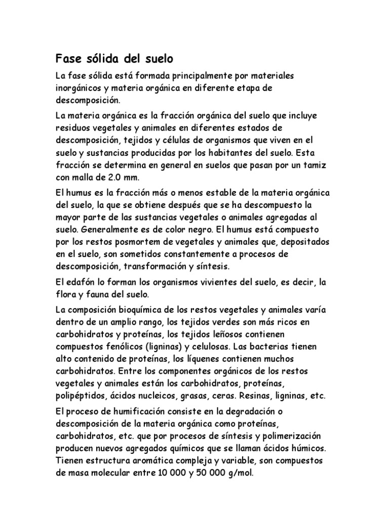 Fase Sólida del Suelo: Composición y Función | PDF | Propiedades del ...