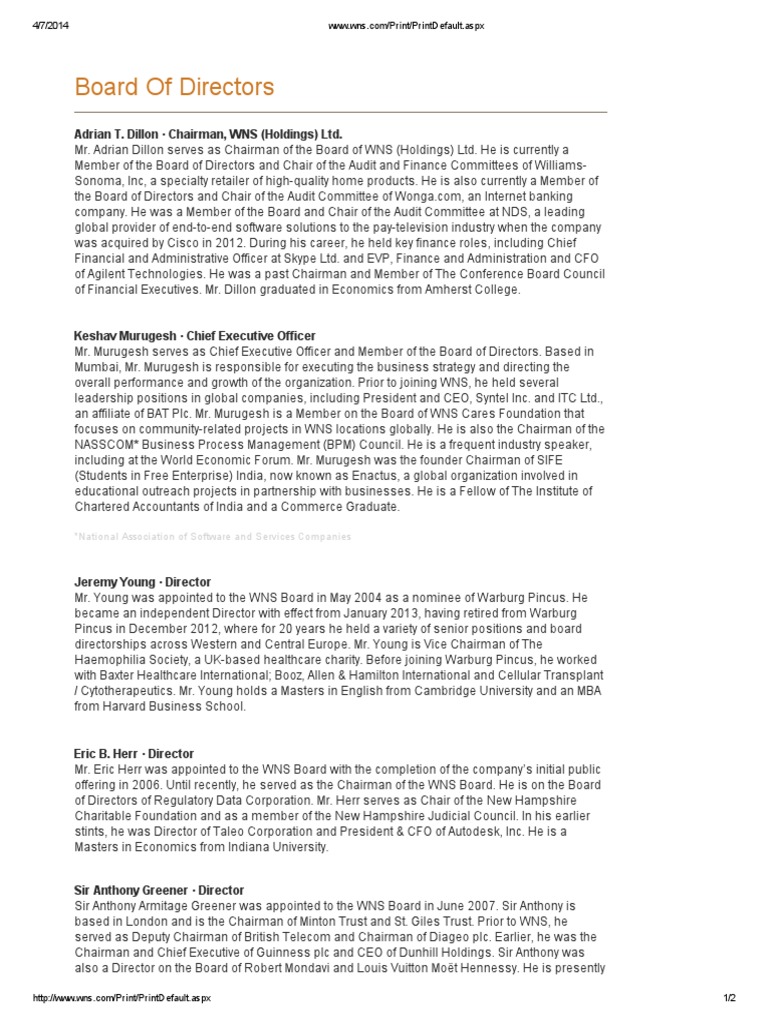 Board of Directors | PDF | Chairman | Board Of Directors