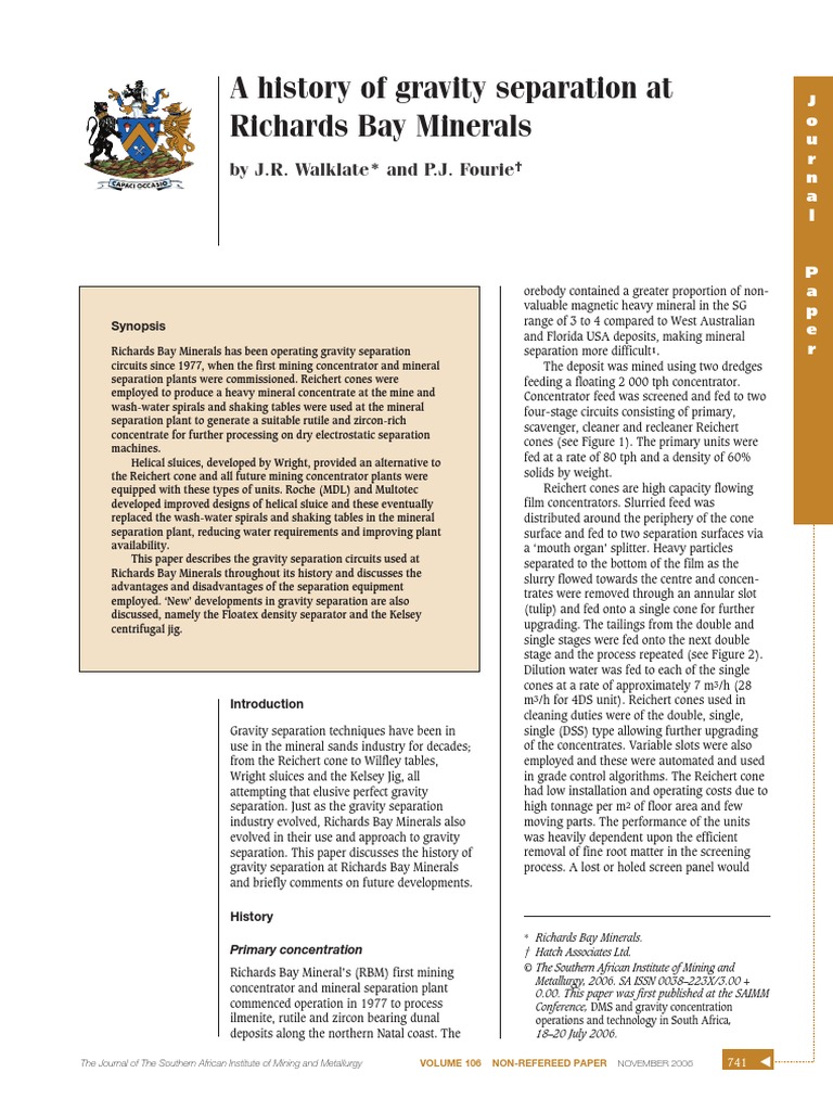 History of Gravity Separation at Richards Bay Minerals | PDF | Mining ...