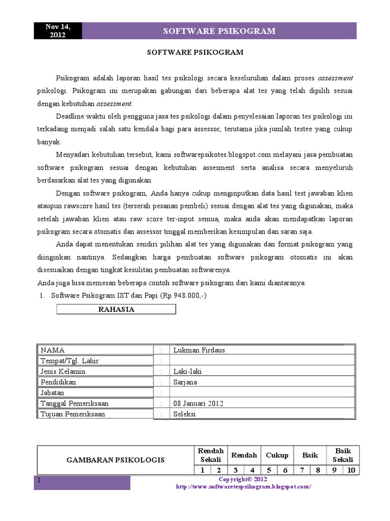Software Tes Psikogram | PDF | Karier & Perkembangan | Komputer