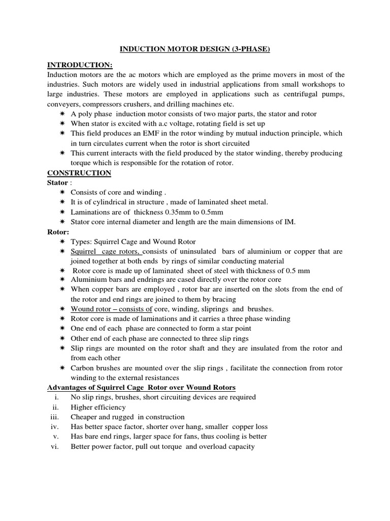 Induction Motor Notes LVB | PDF | Force | Electrical Components