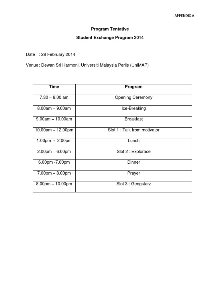 Program Tentative Student Exchange Program 2014: Appendix A | PDF ...