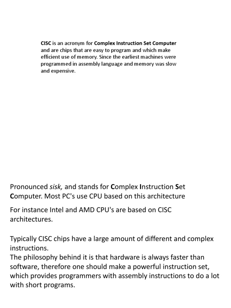 CISC Is An Acronym For Complex Instruction Set Computer | PDF ...