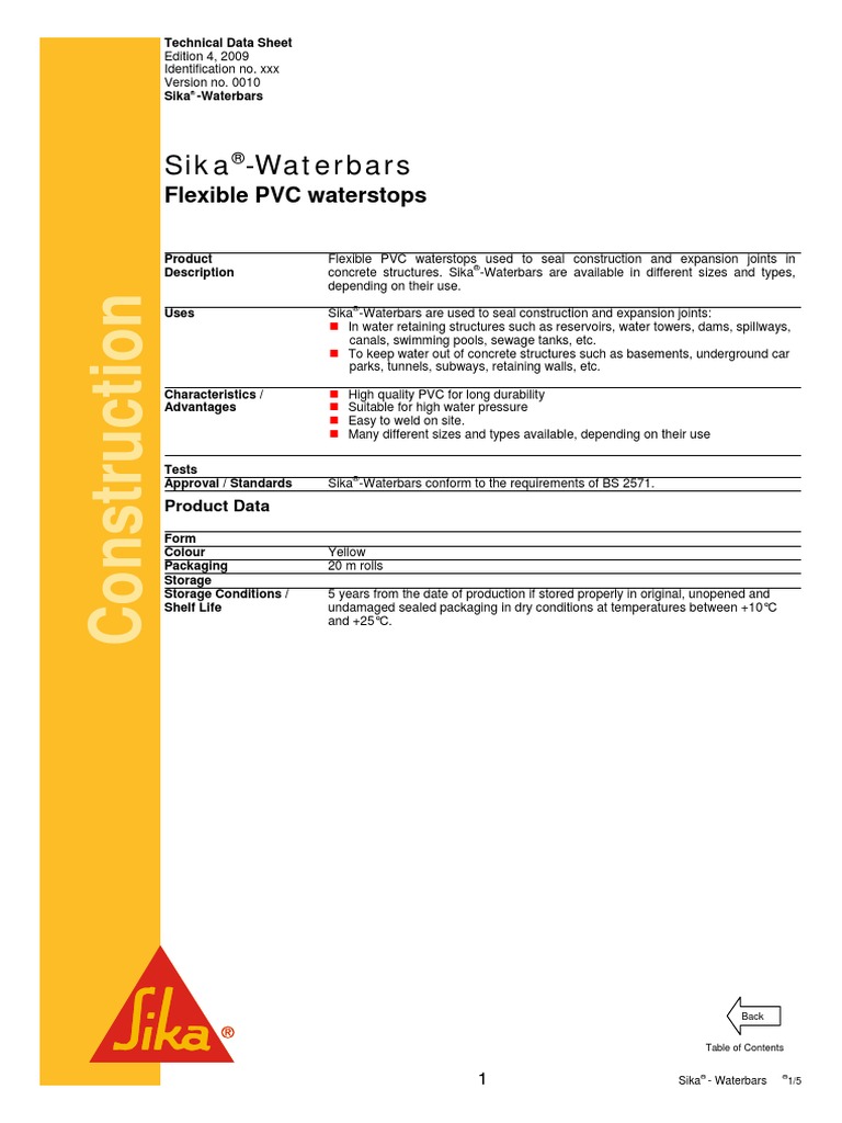 Sika -Waterbars: Flexible PVC waterstops