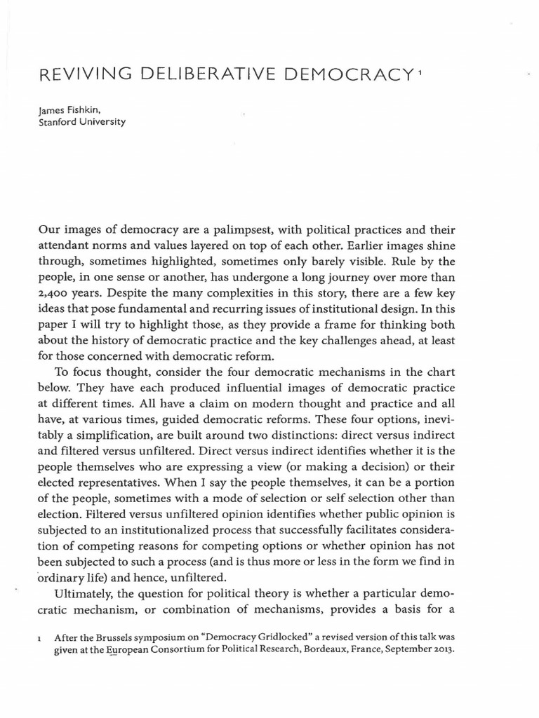 Fishkin Reviving Deliberative Democracy | PDF | Deliberation | Opinion Poll