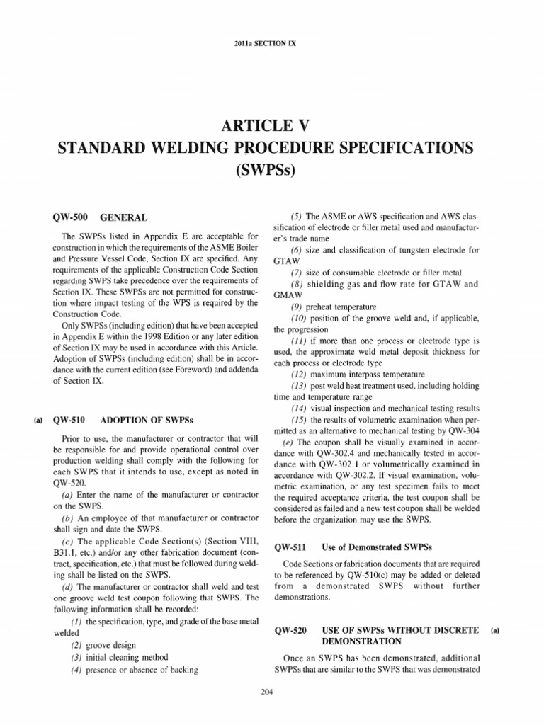 ASME Section IX SWPS Guidelines | PDF | Welding | Construction