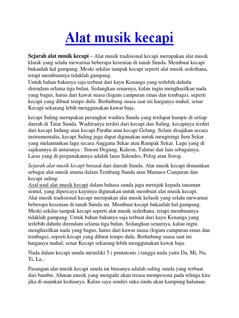 Sejarah dan Pembuatan Alat Musik Kecapi | PDF | Seni