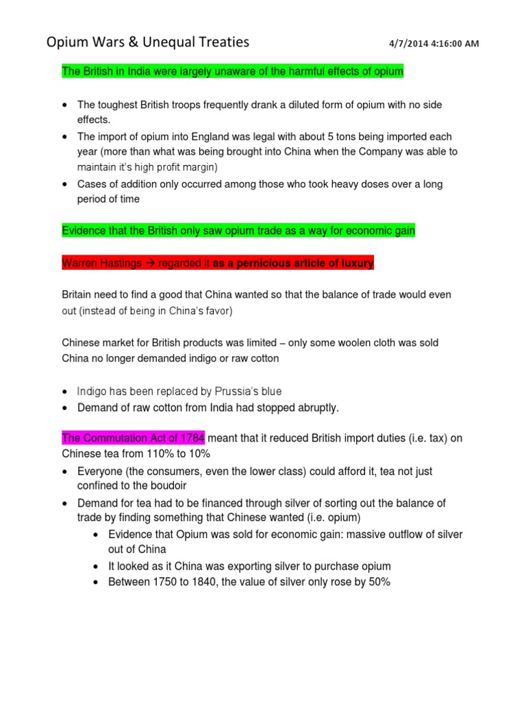 Opium War 1939-42 and Unequal Treaties | PDF | Opium | Qing Dynasty