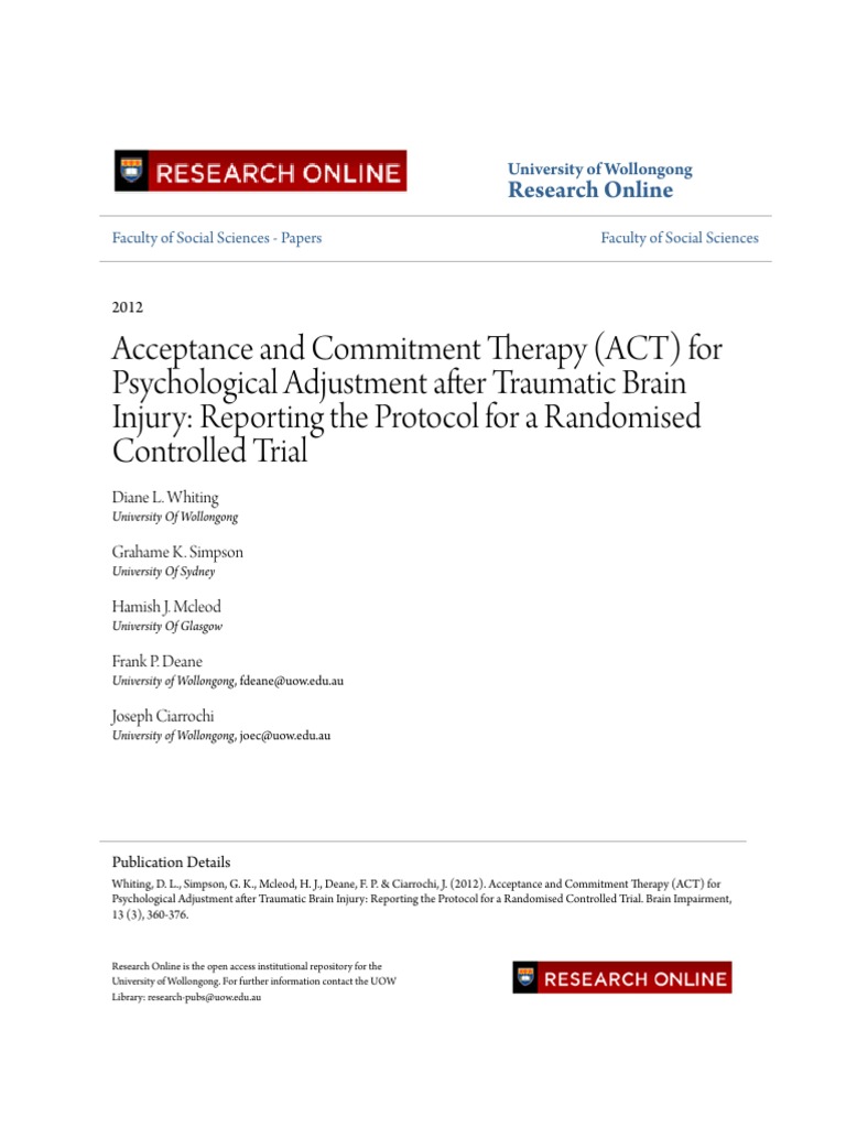 Acceptance and Commitment Therapy (ACT) For Psychological Adjustm | PDF ...