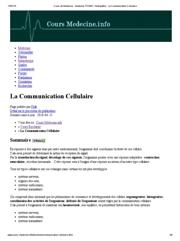 La Communication Cellulaire | PDF | Signalisation cellulaire ...