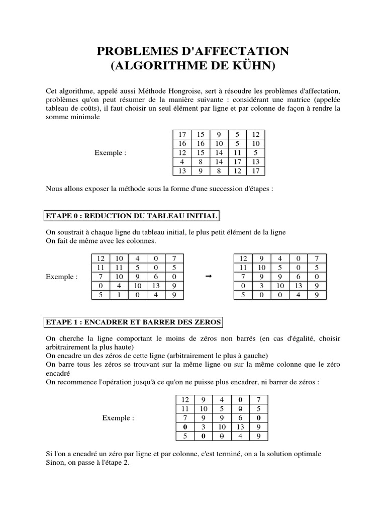 Cours Méthode Hongroise | PDF | Algorithmes et structures de données ...