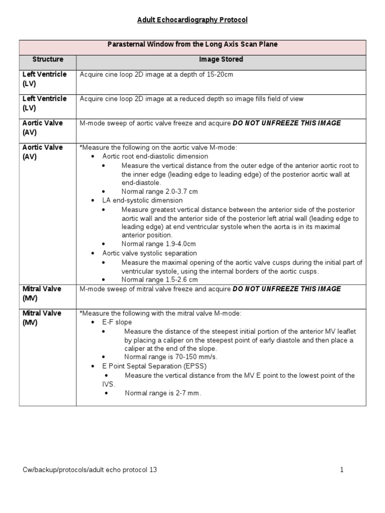 Adult Echocardiography Protocol Guide | PDF | Heart Valve | Ventricle ...