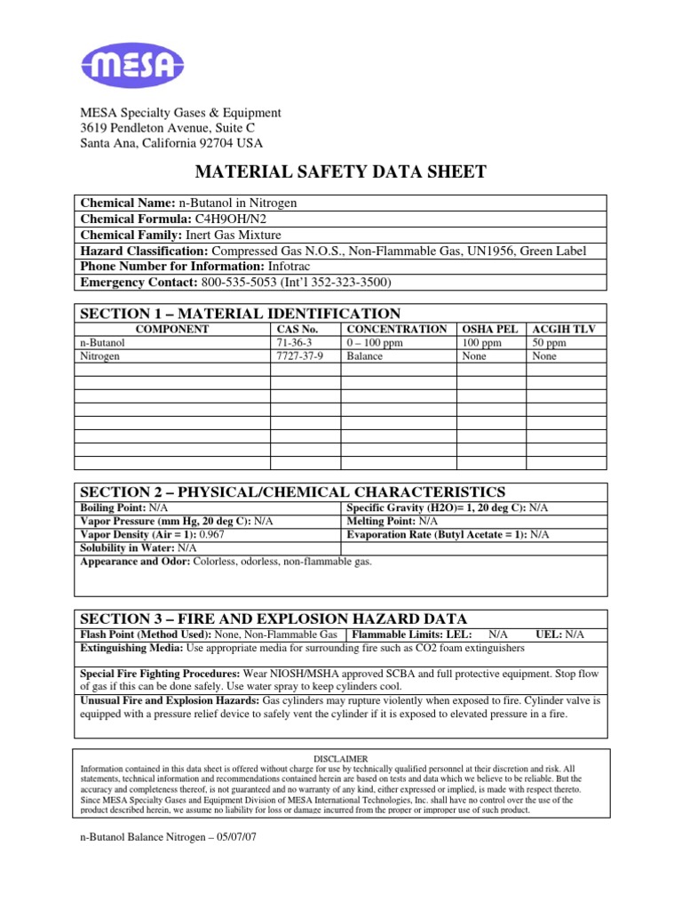 N-BUTANOL MSDS | Breathing | Gases