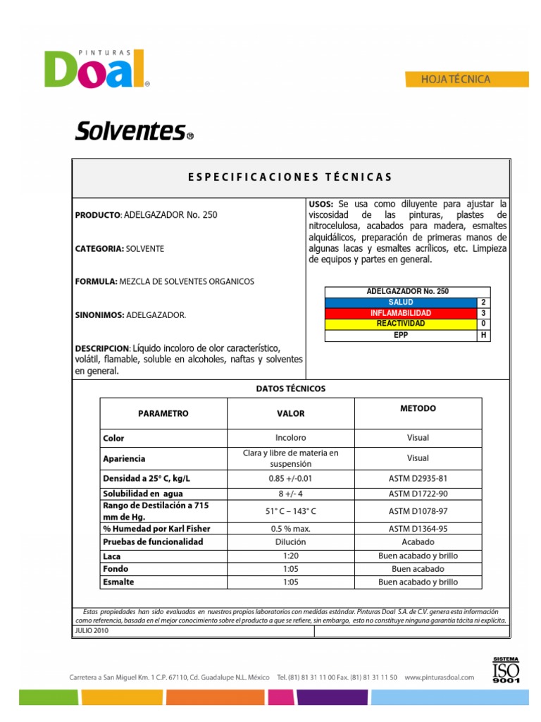 Doal Adelgazador 250 138 - 852237623 | PDF | Solvente | Química