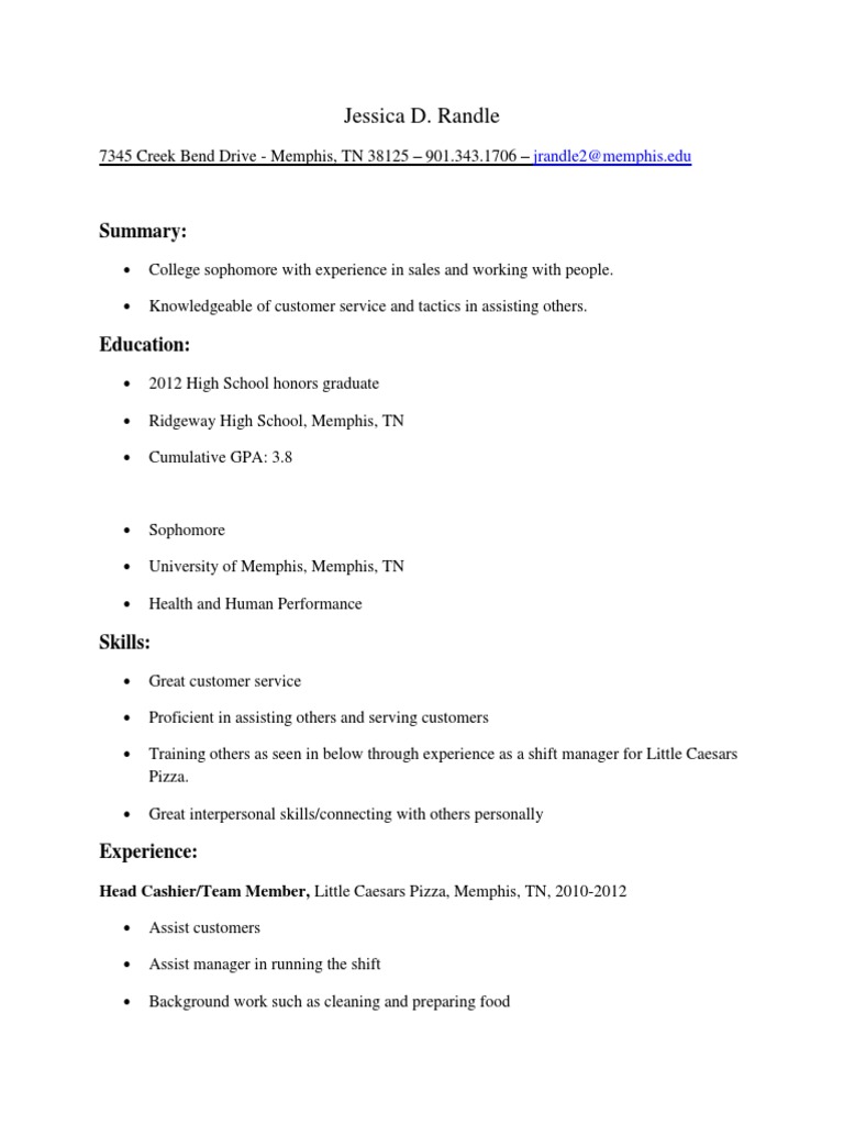 Jessica Randle's Resume: Sales & Service Skills | PDF | Career & Growth