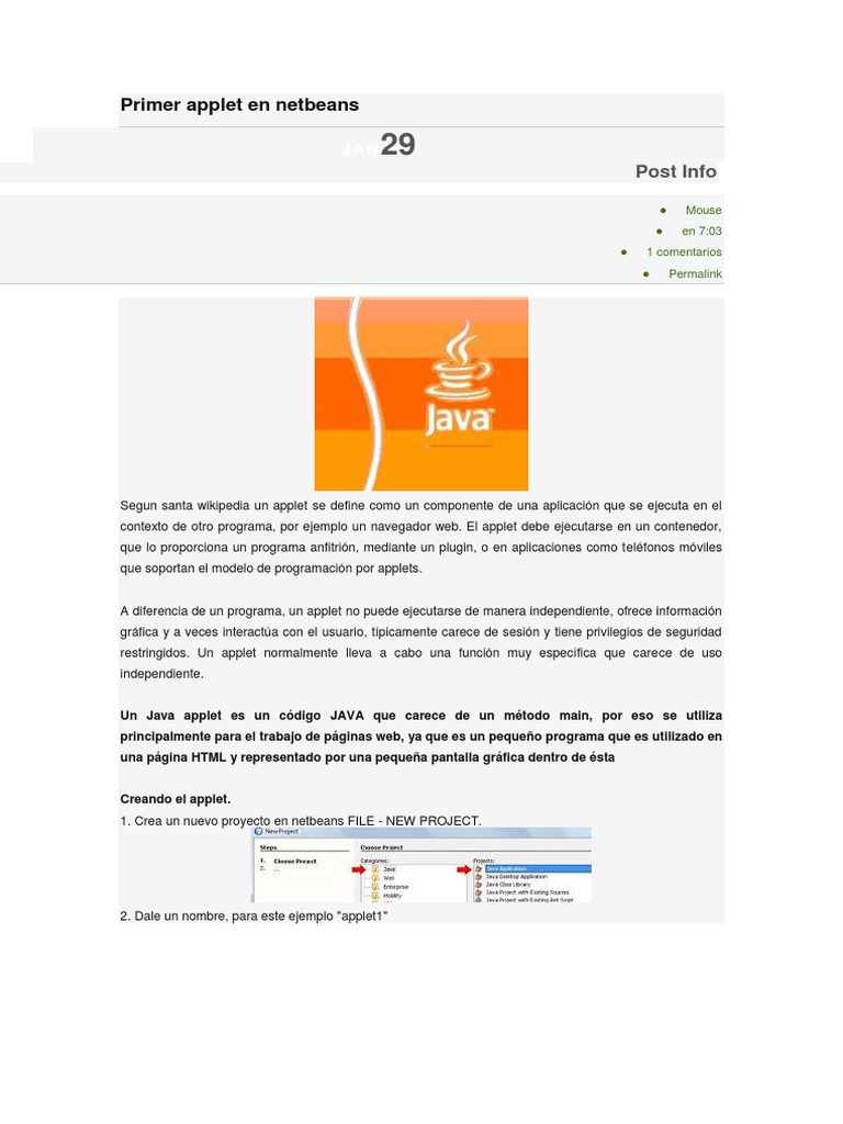 Primer Applet en Netbeans | PDF | Java (lenguaje de programación) | Plataforma Java