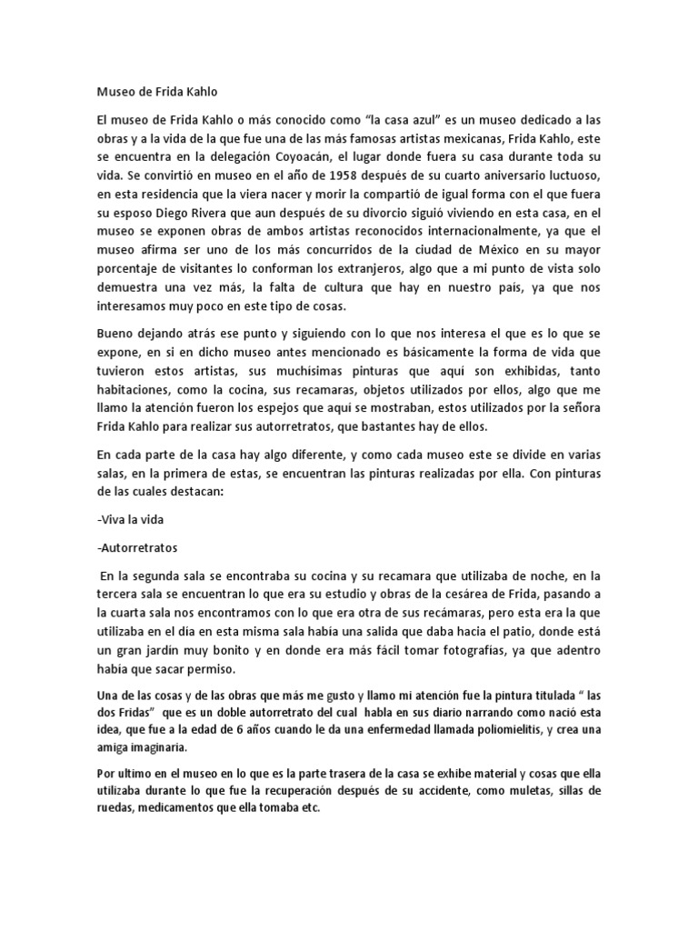 Reporte Museo Frida Kahlo | PDF | Museo | Artes (general)