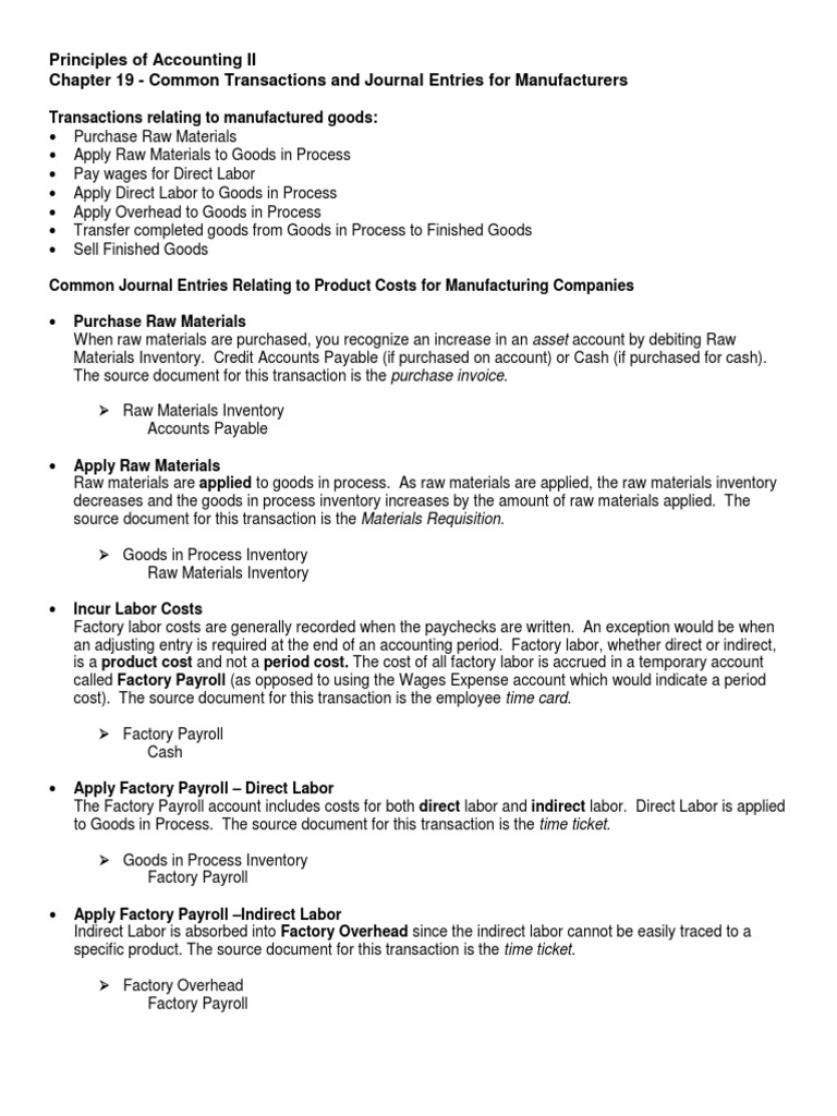 Journal Entries for Manufacturing Costs | PDF | Debits And Credits ...