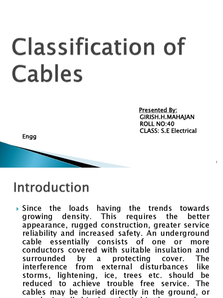 Classification of Cables | PDF | Insulator (Electricity) | Electric ...