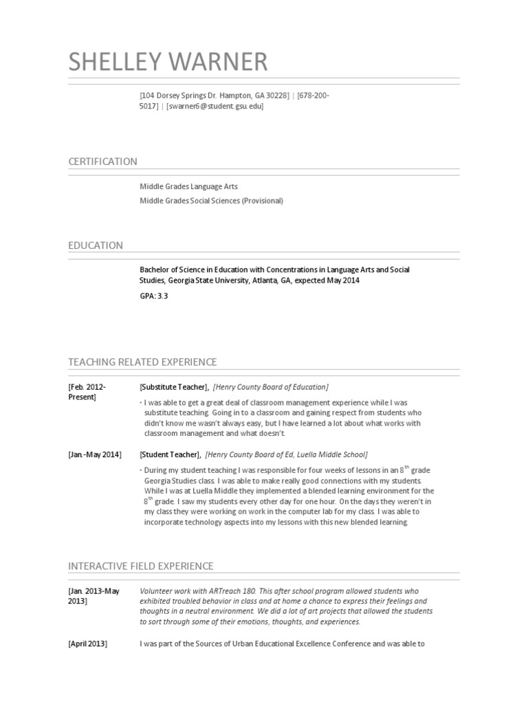 Shelley Warner's Teaching Resume | PDF