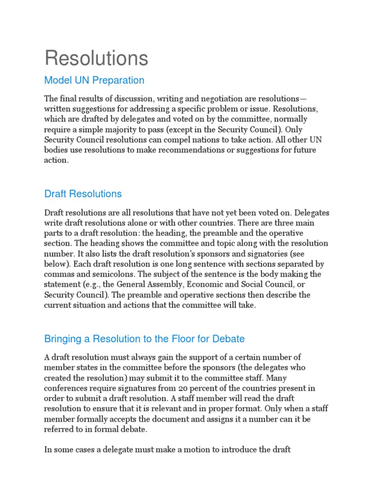Resolutions: Model UN Preparation | PDF | United Nations Security ...