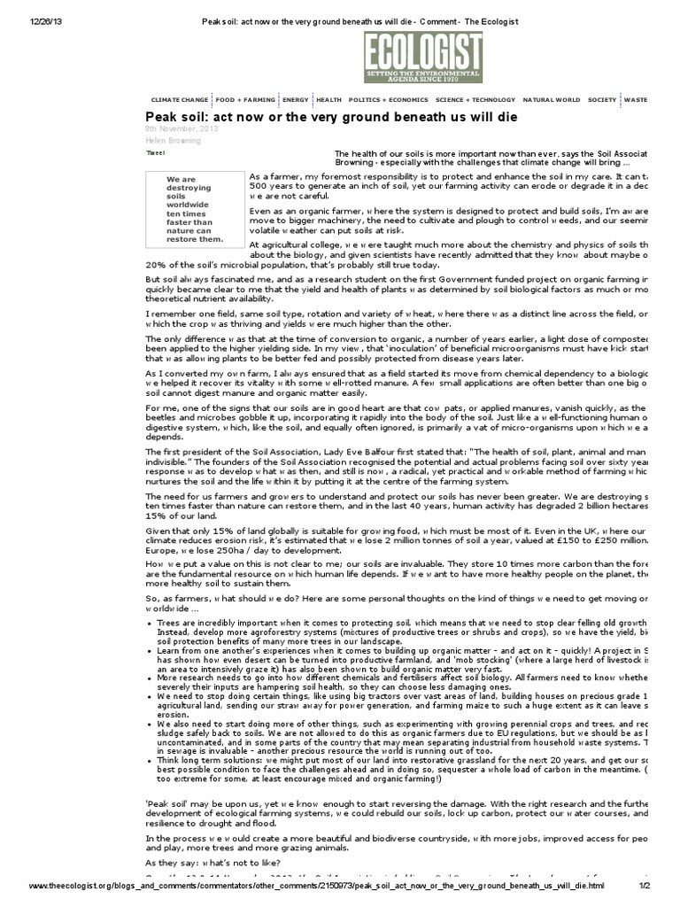 Peak Soil - Act Now or The Very Ground Beneath Us Will Die - Comment ...