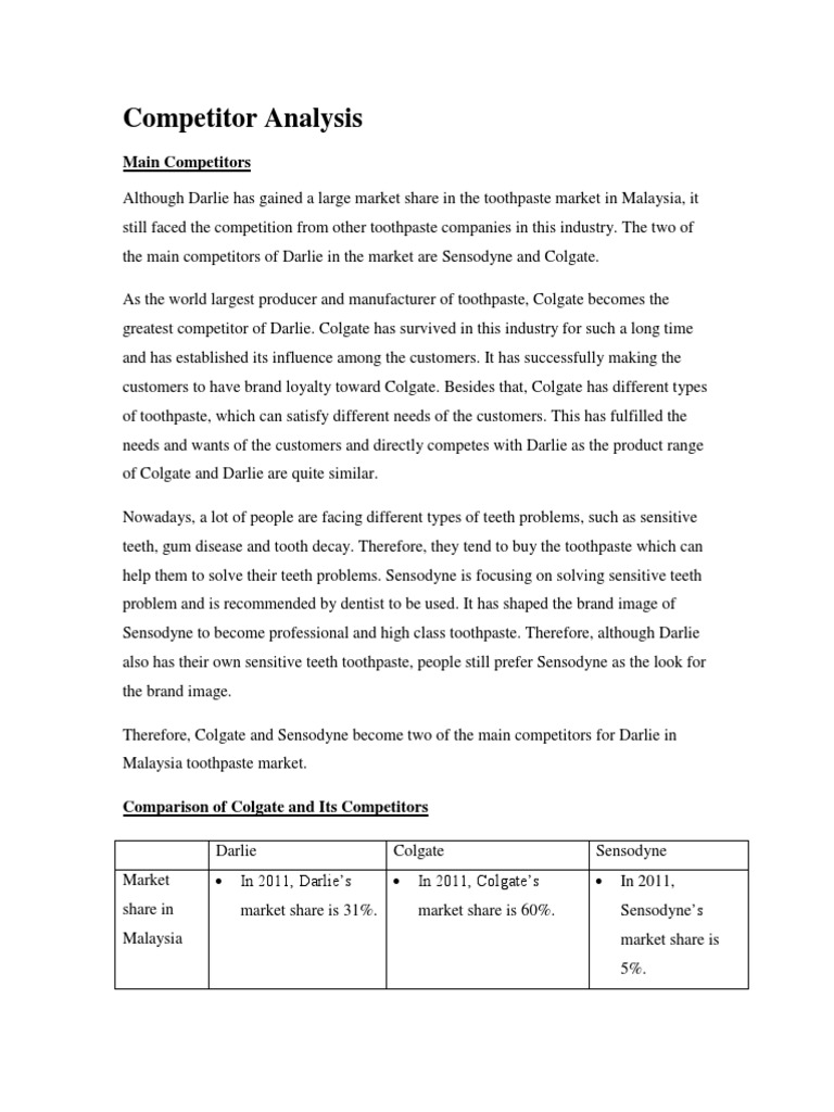 Colgate vs Darlie: Market Competitors Analysis | PDF | Human Tooth ...