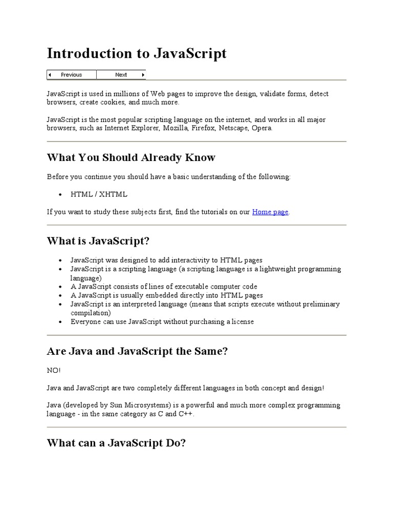 Introduction To Javascript: What You Should Already Know | PDF | Boolean Data Type | Java Script