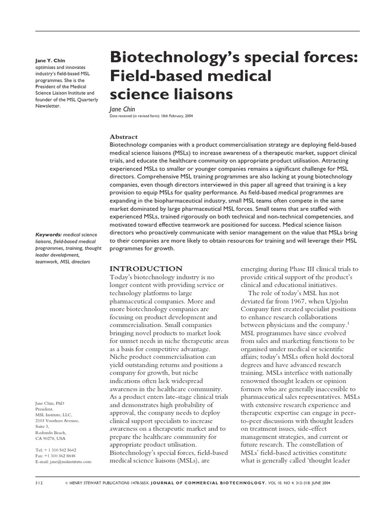 MSL (Medical Science Liaison) OR MSM (Medical Science Manager) | PDF ...