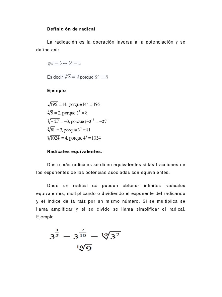 Definición y simplificación de radicales | PDF